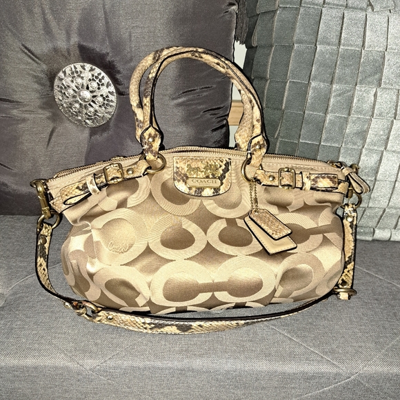 Coach | Bags | Coach Cc Signature Tan And Snake Shoulder Bag | Poshmark